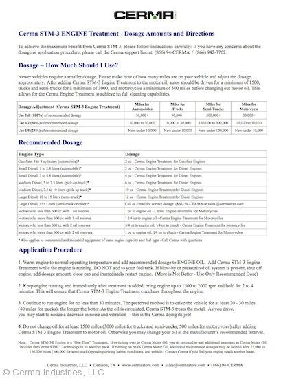 Dosages and Instructions - Cerma Treatments Document